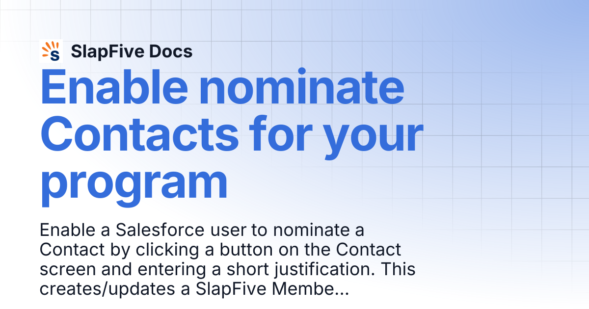 Enable nominate Contacts for your program | SlapFive Docs
