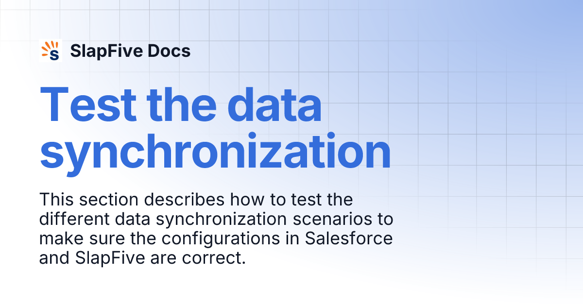 Test the data synchronization | SlapFive Docs