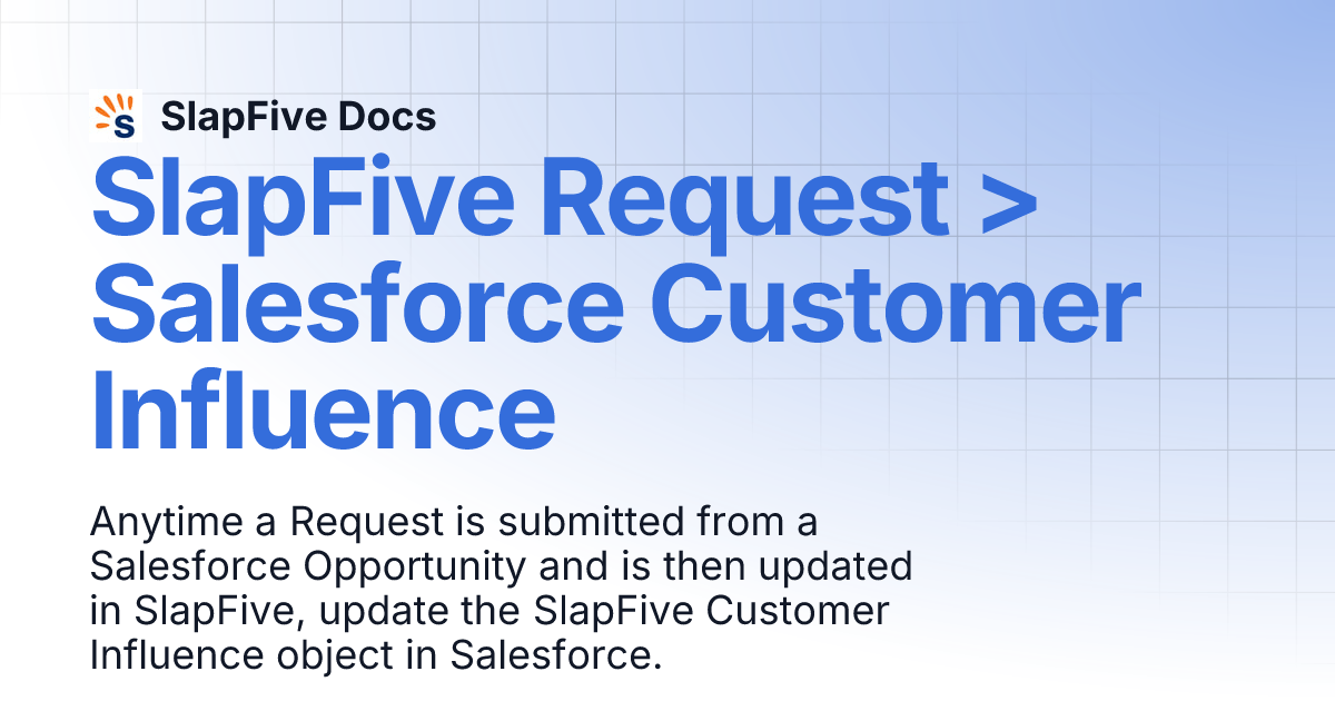SlapFive Request > Salesforce Customer Influence | SlapFive Docs