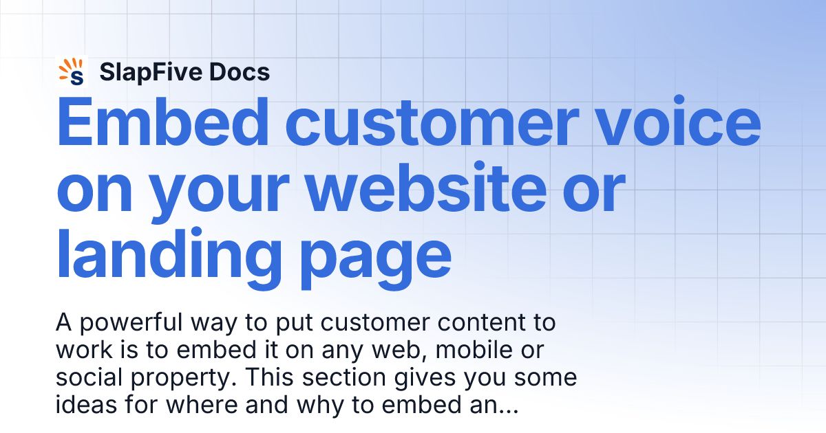 Embed customer voice on your website or landing page | SlapFive Docs