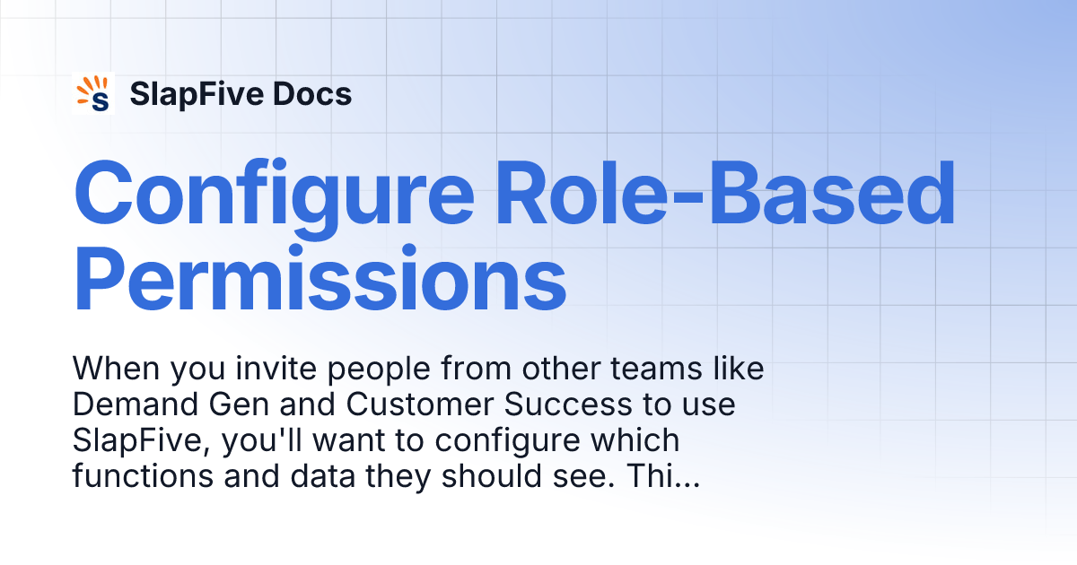 Configure Role-Based Permissions | SlapFive Docs