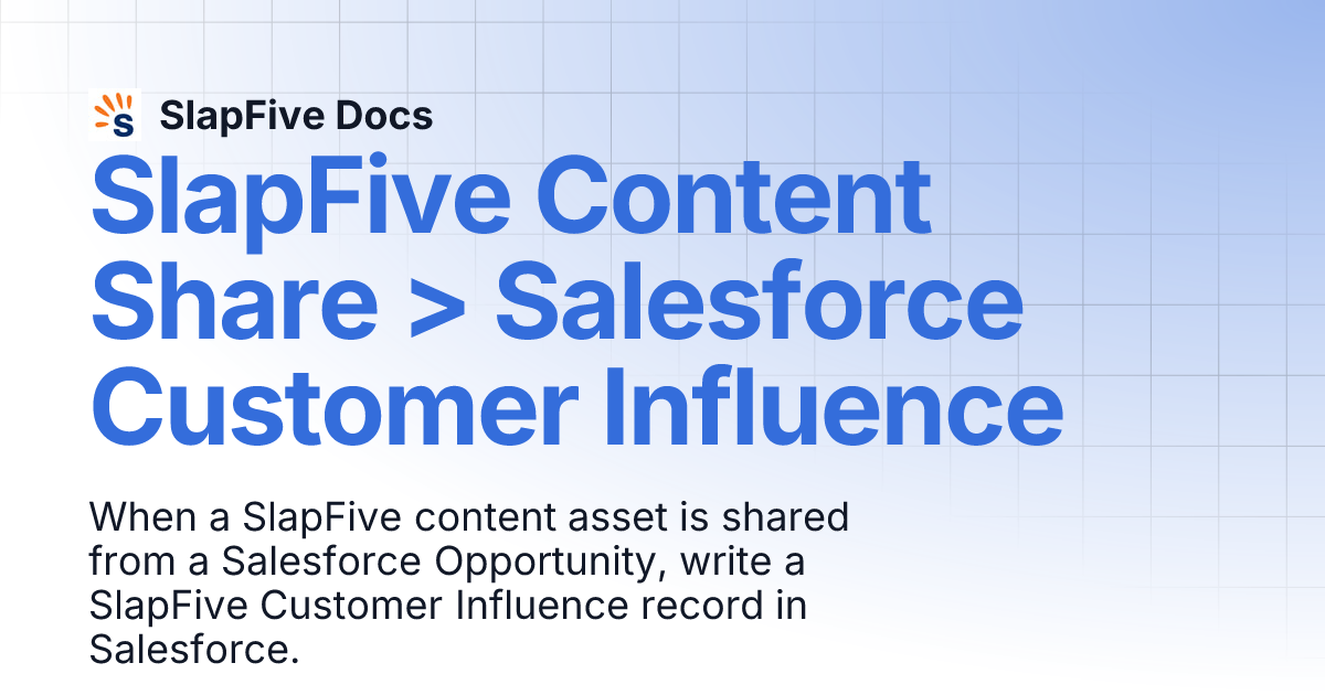 SlapFive Content Share > Salesforce Customer Influence | SlapFive Docs