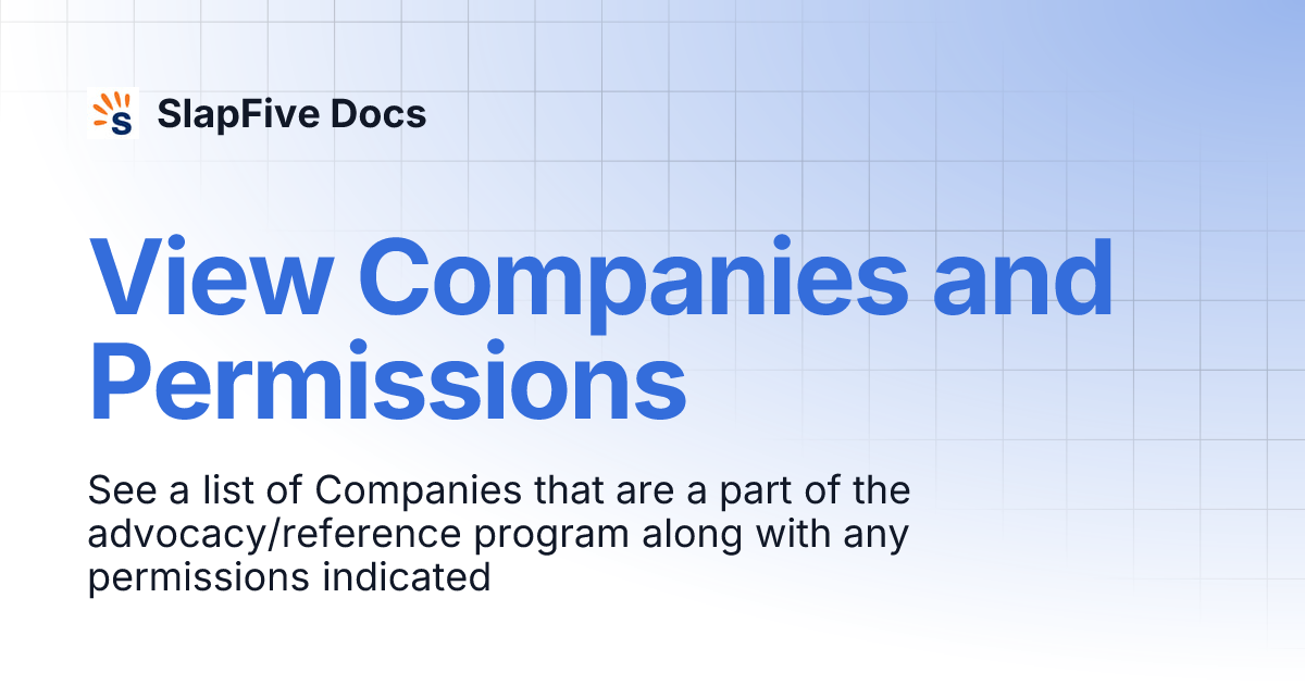 View Companies and Permissions | SlapFive Docs